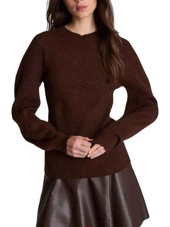 KENNETH COLE Seamless Mock Neck Sweater With Chevron Ribbing - Medium Bark