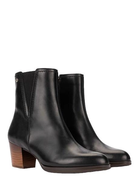 Pikolinos Zamora Leather Ankle Booties With Stacked Block Heel - Black