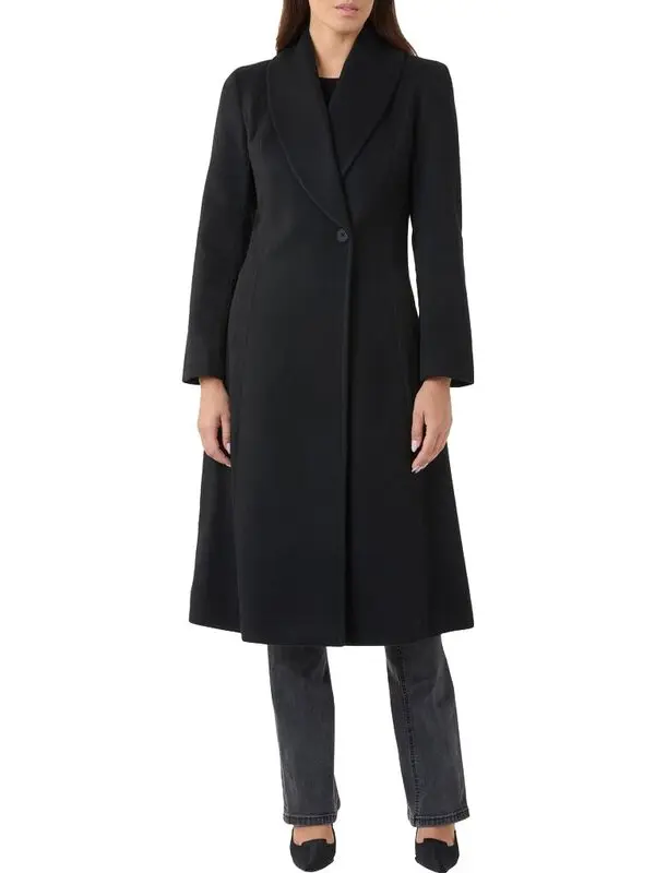 Sofia Cashmere Shawl Collar Pick Stitched Cashmere Princess Coat - Black