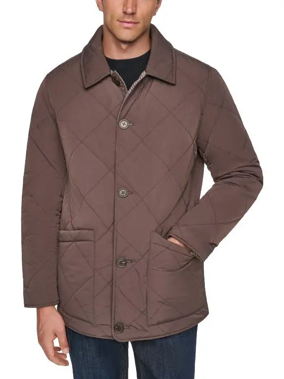 Cole Haan Reversible Oversized Diamond Quilted Jacket - Brown Multi