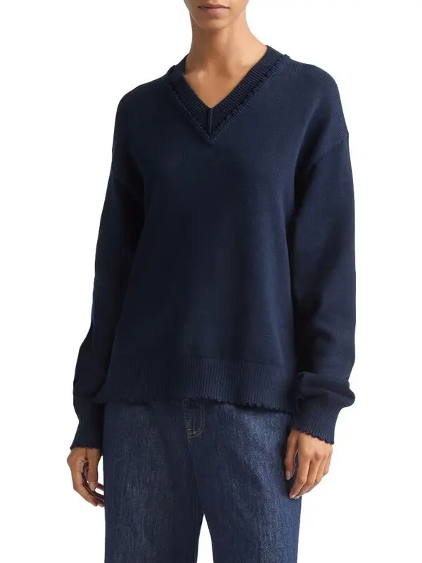 Helmut Lang Cotton V-neck Sweater - Dark Navy