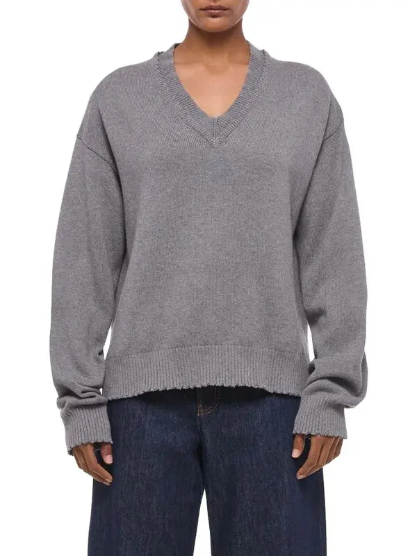 Helmut Lang Cotton V-neck Sweater - Grey Melange