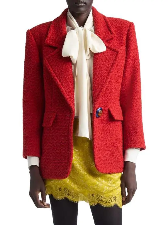 Saint Laurent One-button Wool & Silk Blend Tweed Jacket - Roux