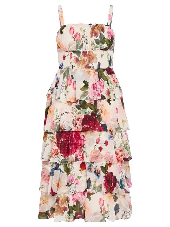 City Chic Daniela Floral Print Sleeveless Midi Dress - Botanical Bloom