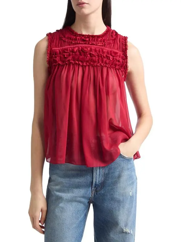 Ulla Johnson Effie Silk Ruffled Button-up Shirt - Cerise