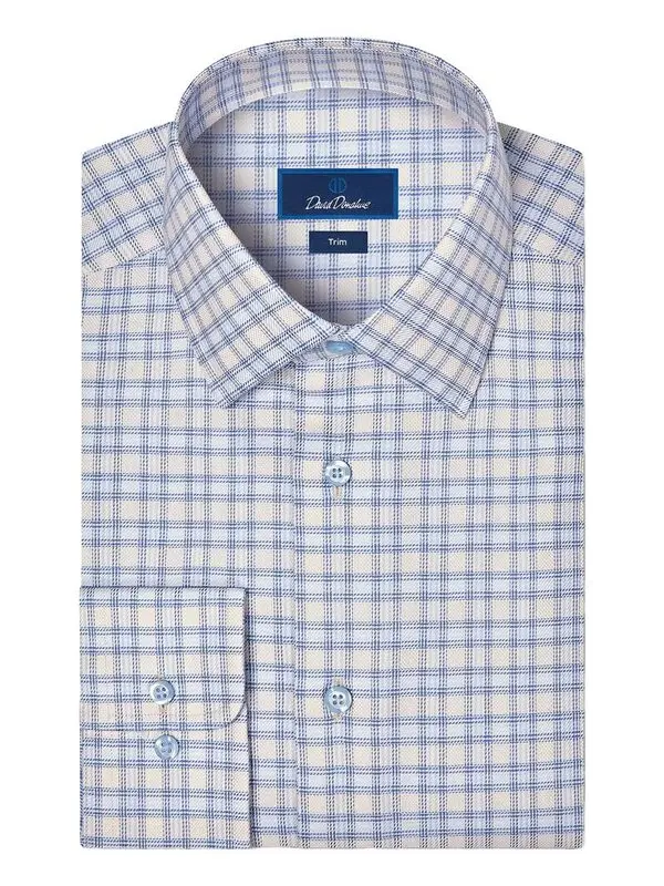 David Donahue Trim Fit Plaid Cotton Dress Shirt - Sand/blue