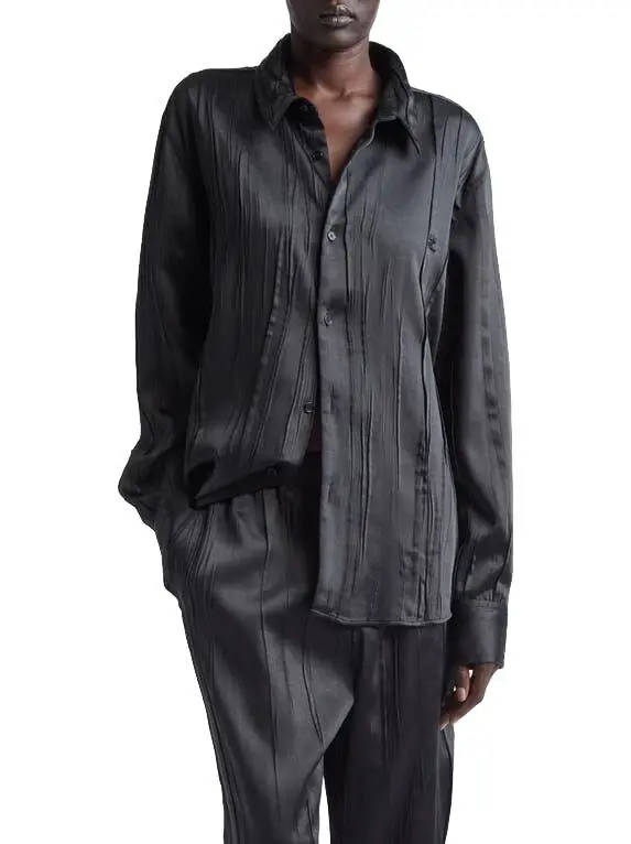 COURREGES Oversize Crinkled Satin Button-up Shirt - Black