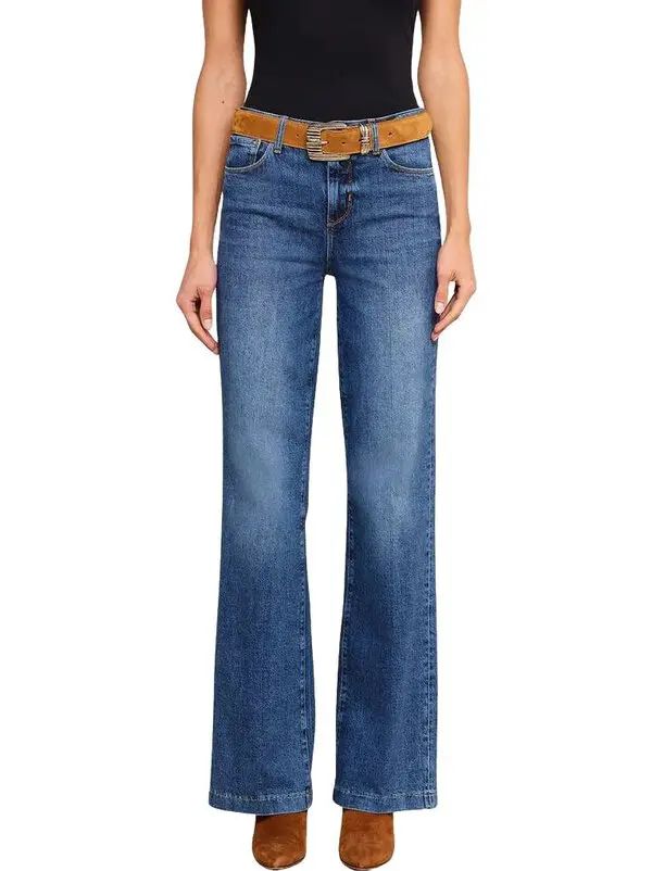 L'Agence Clayton Coated Raw Hem Wide Leg Jeans - Newcastle