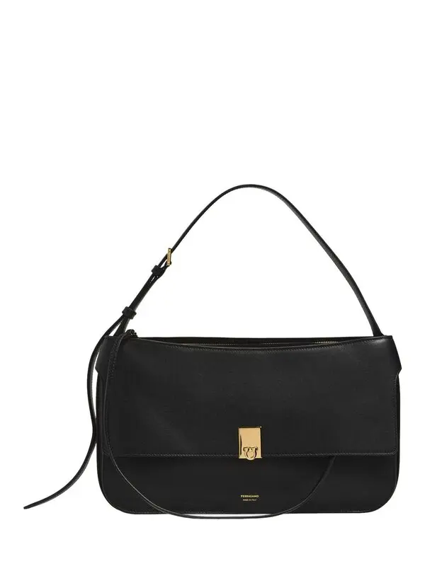 FERRAGAMO Medium Cara Leather Shoulder Bag - Nero