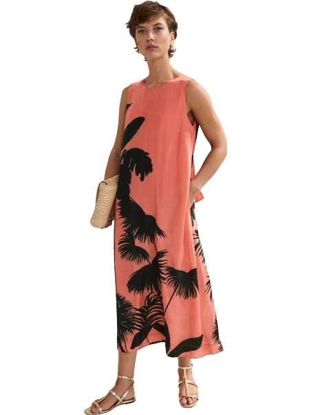 PHASE EIGHT Leila Palm Midi Dress - Coral