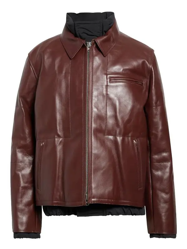 Sacai Layered Leather Puffer Jacket - Brown/black