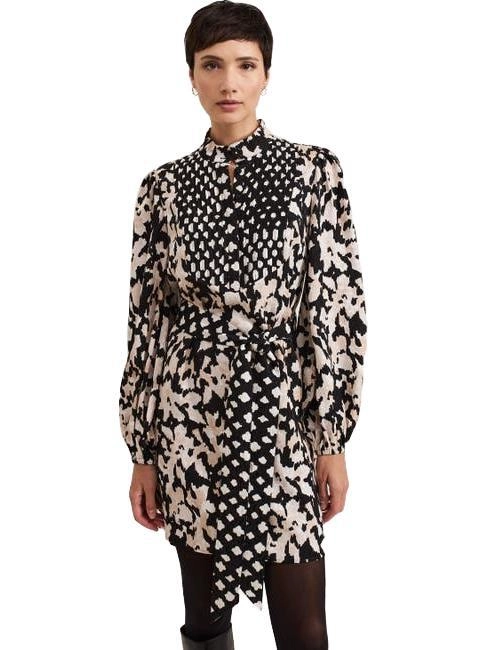 PHASE EIGHT Dolly Mandarin Collar Mini Shirt Dress - Black/ivory