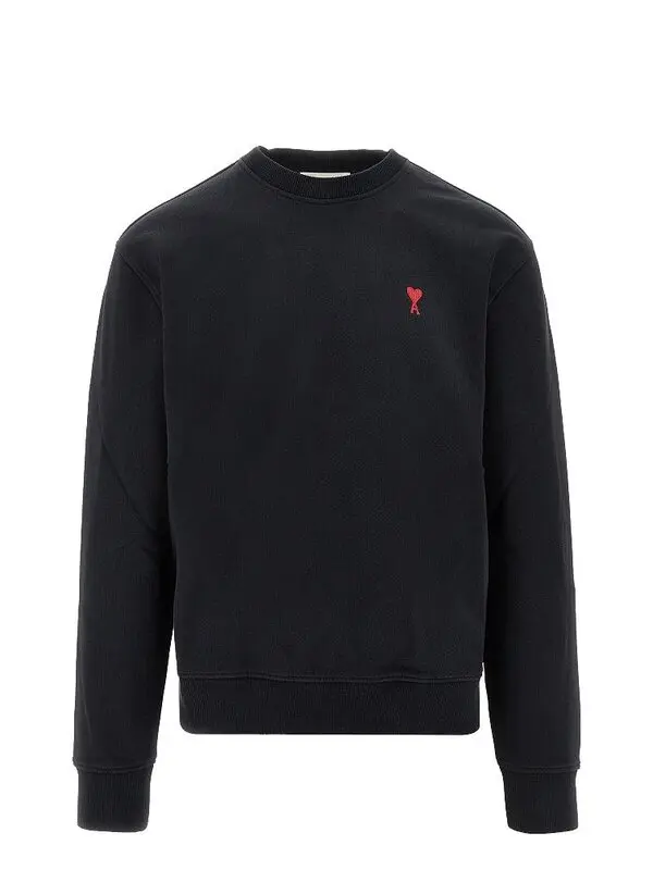 AMI Paris De Coeur Ebroidery Crewneck Sweatshirt An - Black
