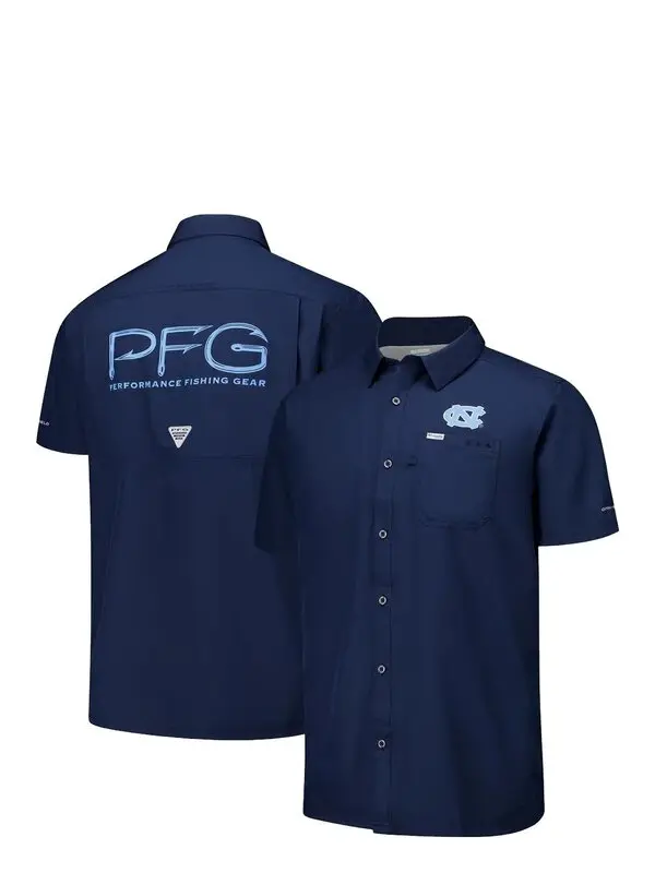 Columbia North Carolina Tar Heels Pfg Slack Tide™ Omni-shade™ Button-up Camp Shirt - Navy