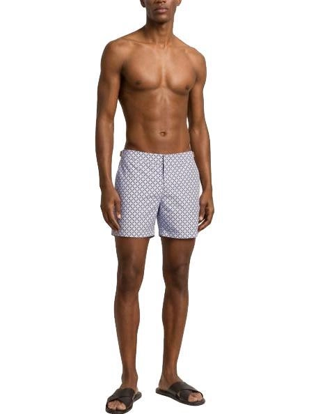 Orlebar Brown Bulldog Mid-length Jacquard Printed Swim Shorts - White Sand/night Iris