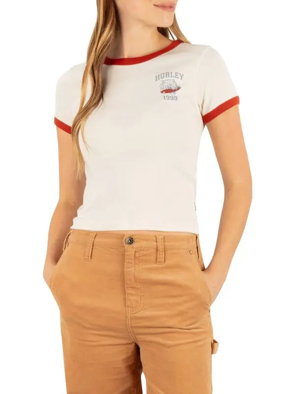Hurley Wildcat Graphic Ringer" T-shirt - Cream