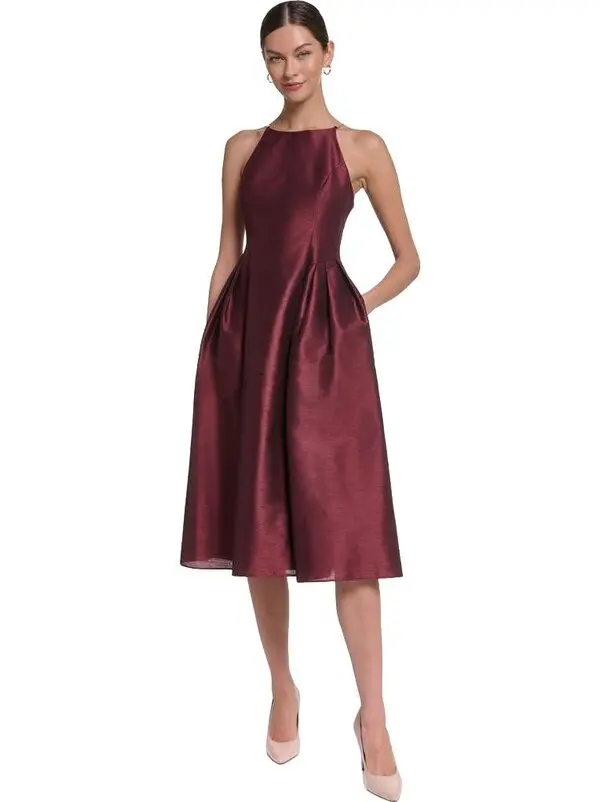 Halston Spaghetti Strap Fit & Flare Midi Dress - Plum