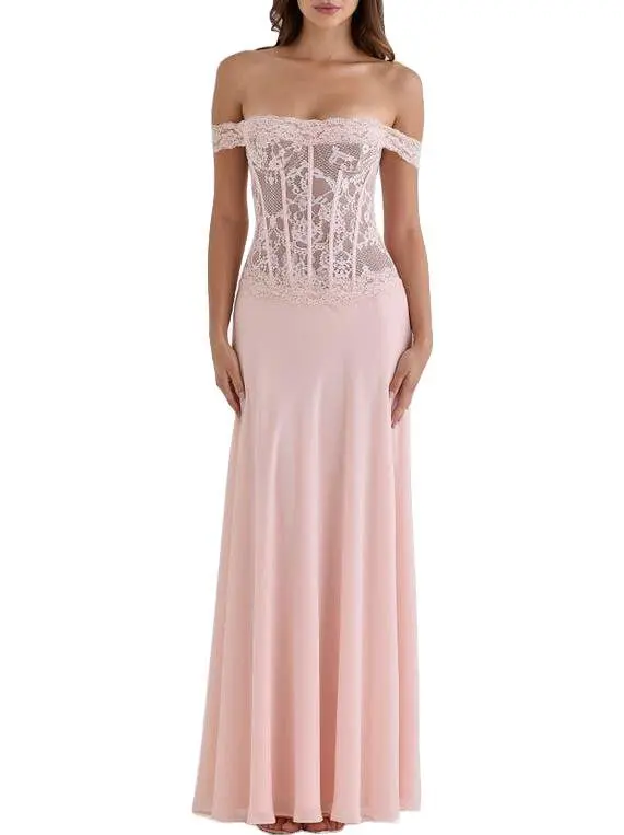 House Of Cb Nerina Lace & Georgette Gown - Pink