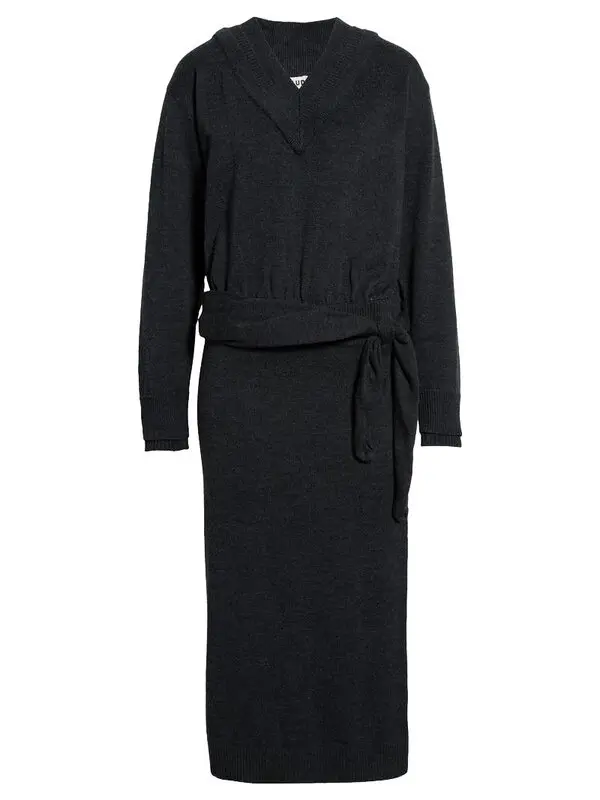 Staud Norman Tie Waist Long Sleeve Sweater Dress - Smoke