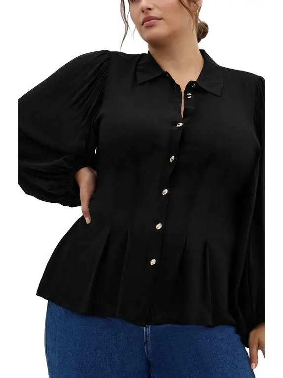 City Chic Piper Puff Shoulder Shirt - Black