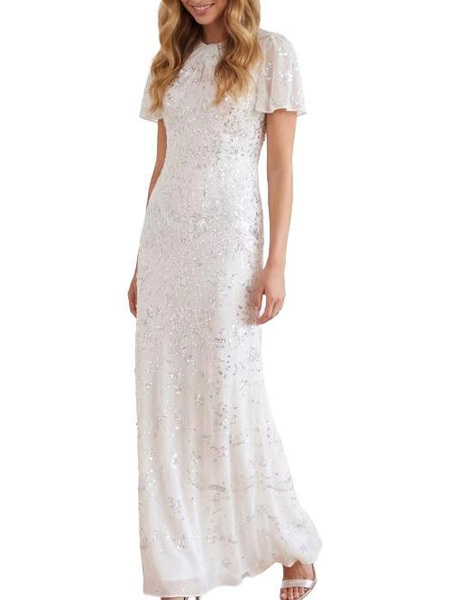 NEEDLE & THREAD Freya Georgette Short Sleeve Maxi Gown - Chalk