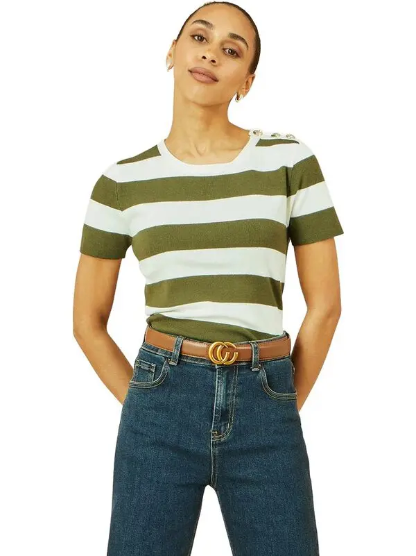 YUMI Block Stripe Knitted Top - Green
