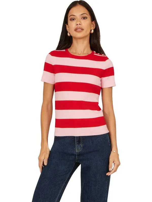 YUMI Block Stripe Knitted Top - Red