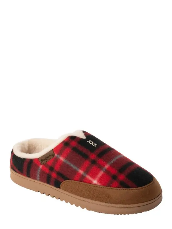 DEARFOAMS Aldan Plaid Fleece Lined Clog Slippers - Red