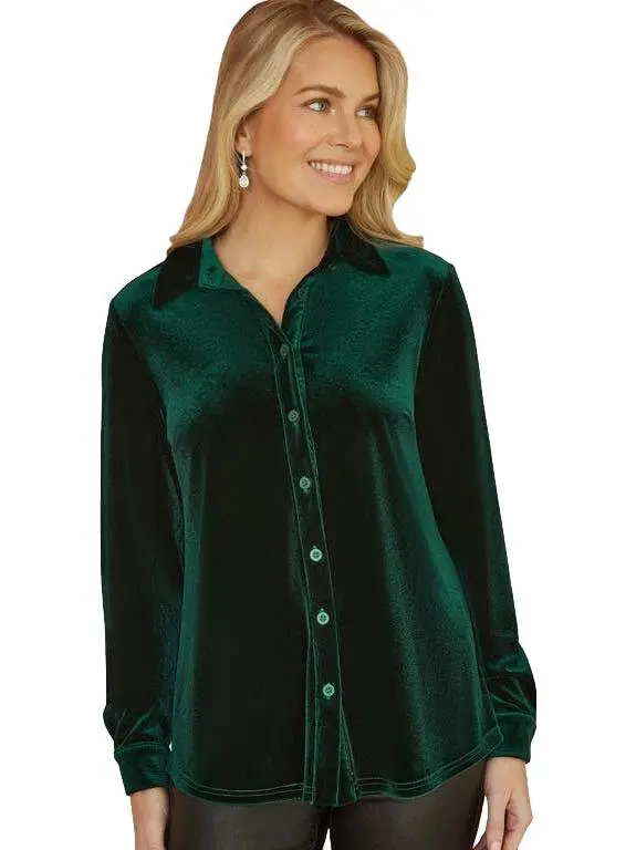 YUMI Velvet Relaxed Fit Button-down Shirt - Green