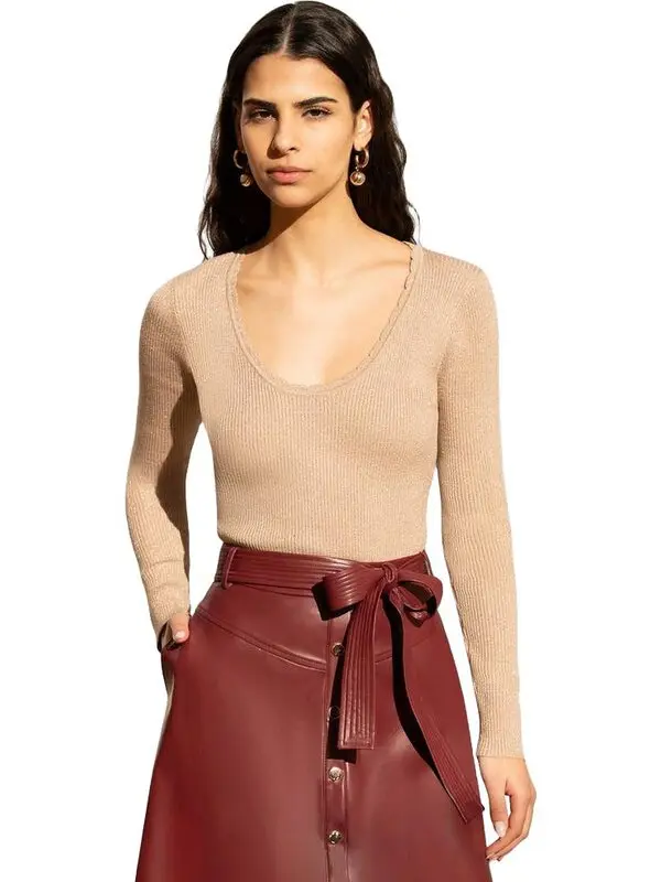 YUMI Metallic Knitted Ribbed Top - Gold