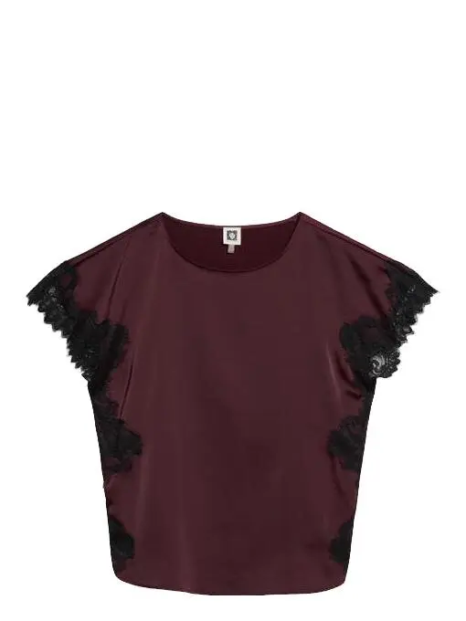 Anne Klein Lace Trim Satin Top - Barolo/black
