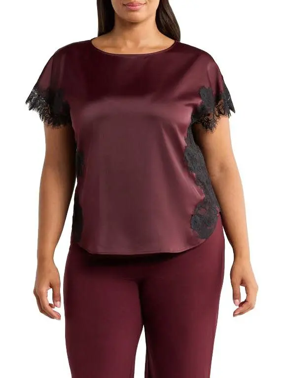 Anne Klein Lace Trim Satin Top - Barolo/black