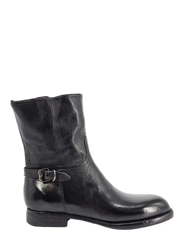 MADISON MAISON Leather Side Zip Mid Calf Boot - Navy