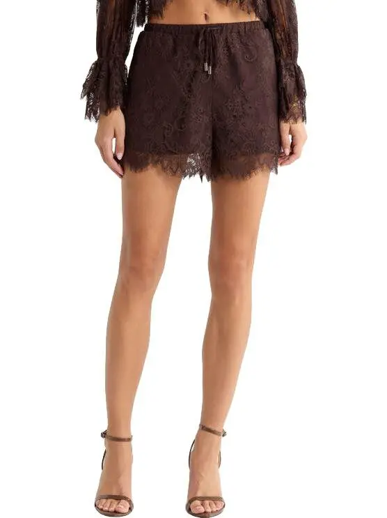 KITTENISH Asymmetrical Lace Skort With Drawstring Waist - Chocolate Plum