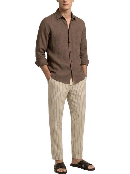 Orlebar Brown Giles Lino Tailored Fit Italian Linen Shirt - Espresso