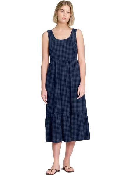 FINERY LONDON Petite Cara Gingham Seersucker Dress - Navy