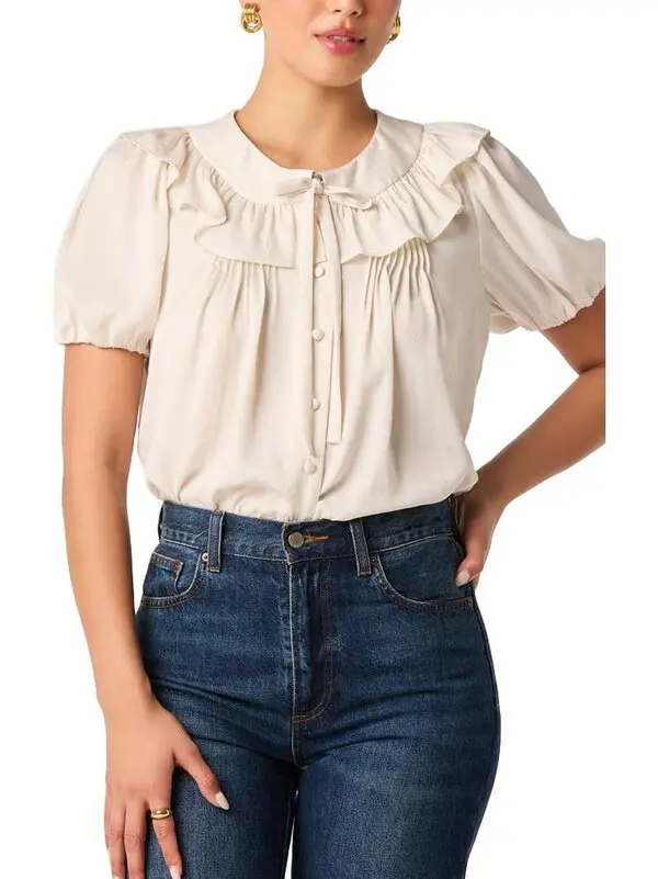 Astr The Label Zayne Ruffle Satin Top - Champagne