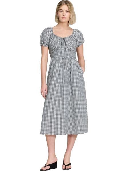 FINERY LONDON Kaitlyn Cotton Gingham Midi Dress - Black Gingham Check