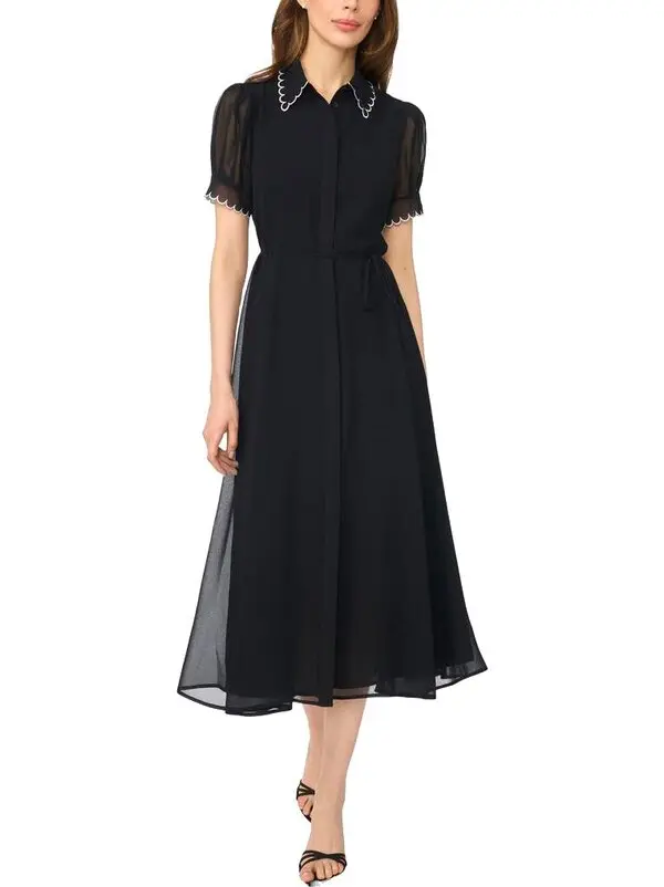 CECE DUPRAZ Scalloped Contrast Stitch Shirtdress - Rich Black