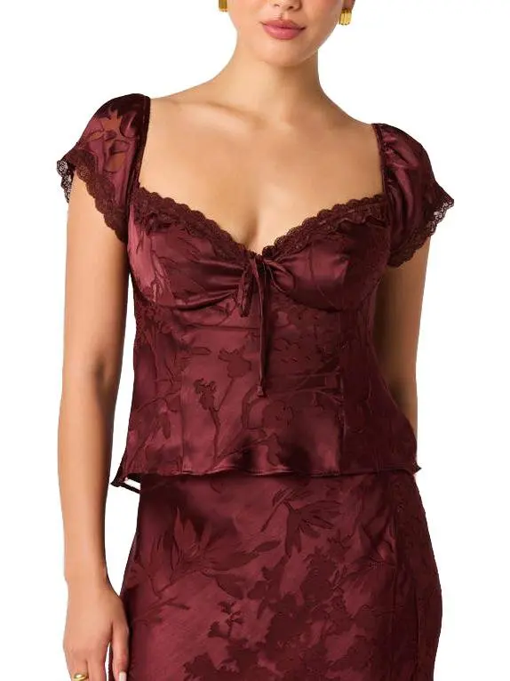Astr The Label Vanessa Lace Trim Jacquard Top - Mulberry