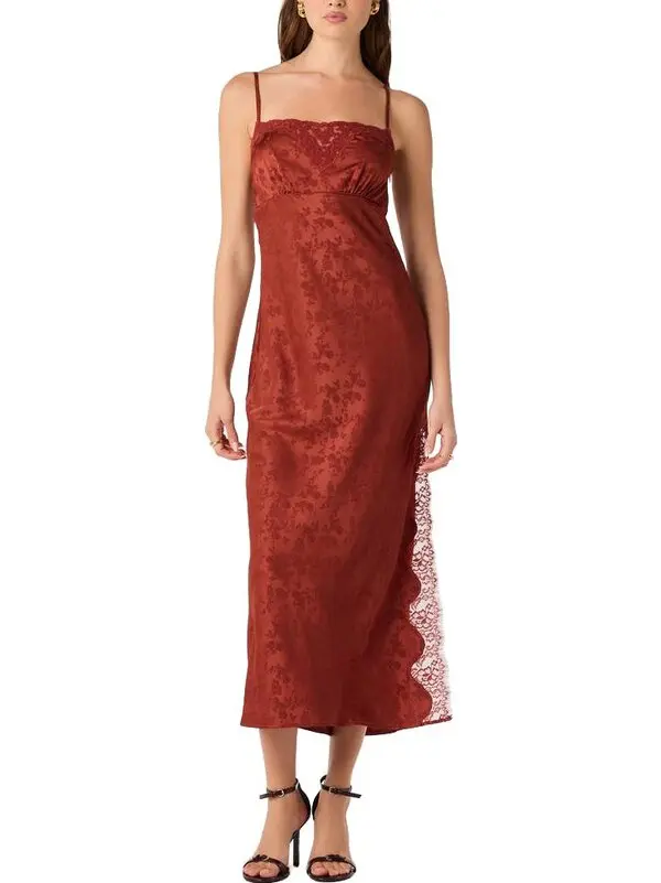 Astr The Label Kristian Lace Trim Floral Jacquard Midi Slipdress - Spice
