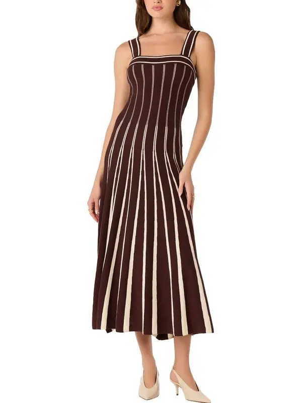 Astr The Label Marlen Striped Fit And Flare Midi Dress - Brown Cream