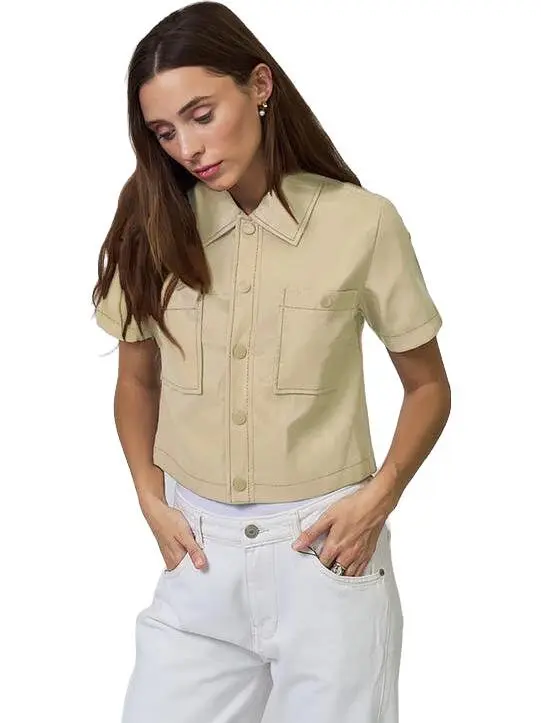 Central Park West Quinn Short Sleeve Vegan Cropped Jacket - Bone