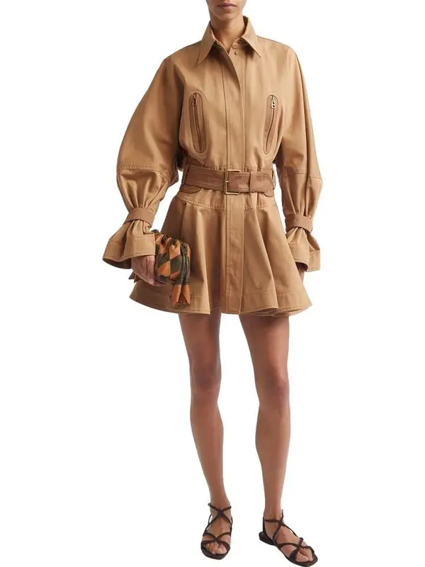 Zimmermann Valiant Long Sleeve Cotton Drill Minidress - Desert