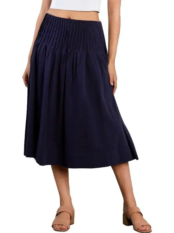 WASH LAB DENIM Pintuck Midi Skirt - Eclipse