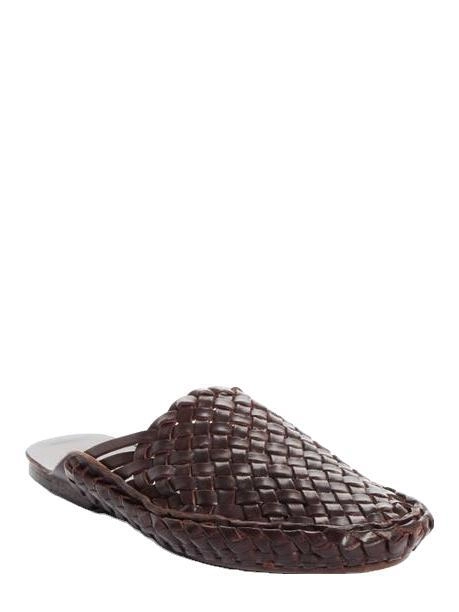 THE ROW Woven Leather Flat Mule - Lacquer Brown