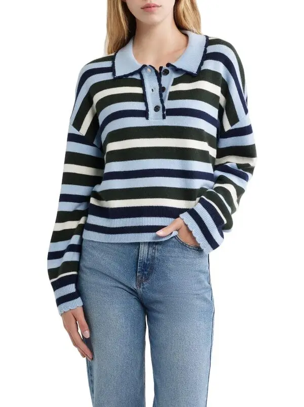 Rails Delora Striped Wool & Cashmere Blend Sweater - Sky Forest Stripe