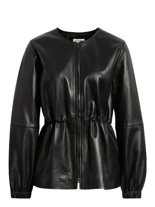 Nordstrom Cinch Waist Leather Jacket - Black