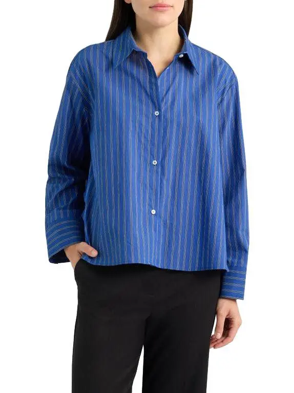 EMME Striped Cotton Blend Shirt - Ocean