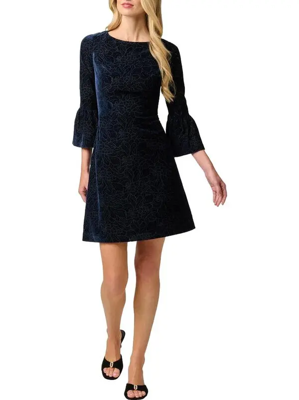 Adrianna Papell Velvet Bell Sleeve Cocktail Dress - Navy
